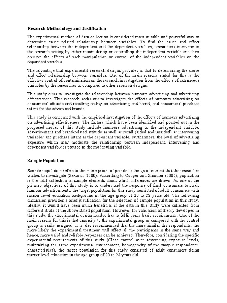 Chap Research Methodology | PDF | Experiment | Advertising
