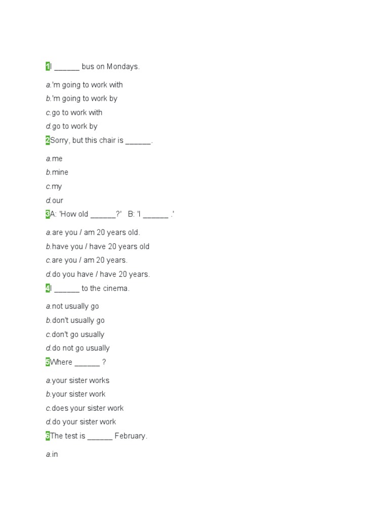 Sample Test For Intermediate Students | PDF
