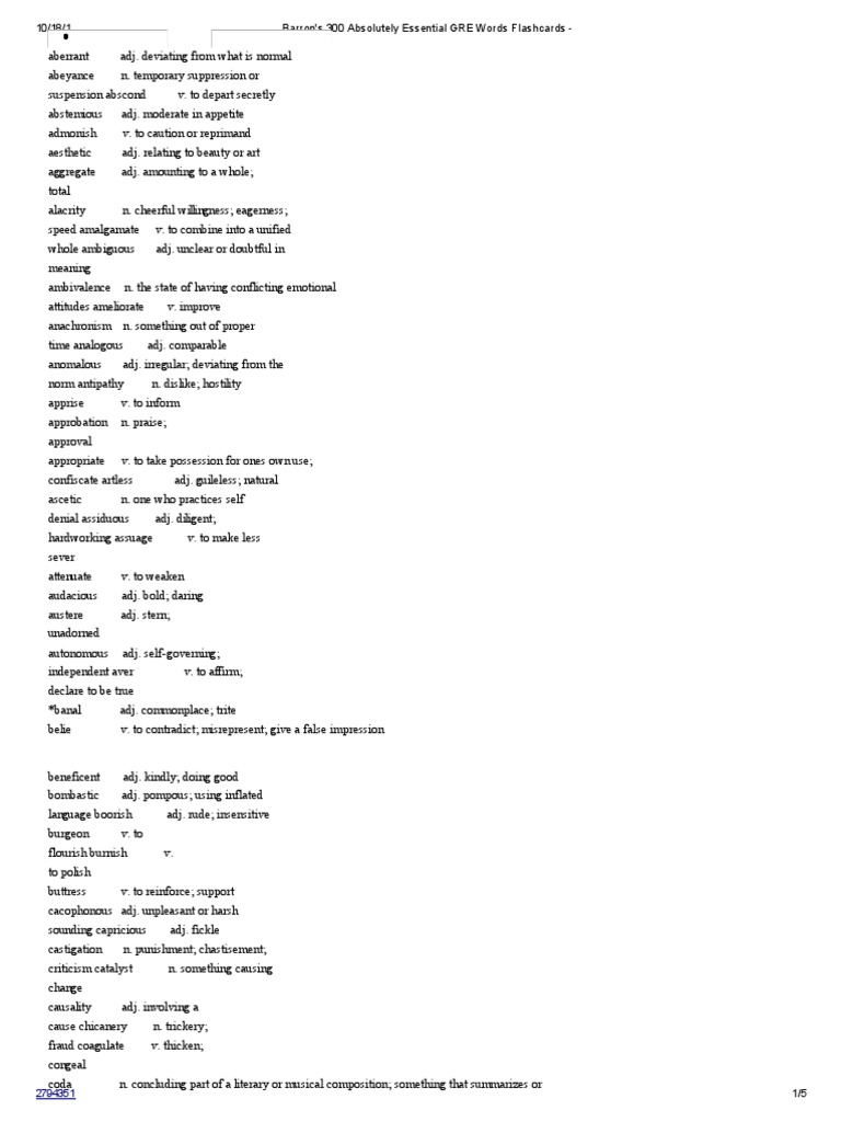 Barron's 300 Absolutely Essential GRE Words Flashcards - Cram | PDF ...