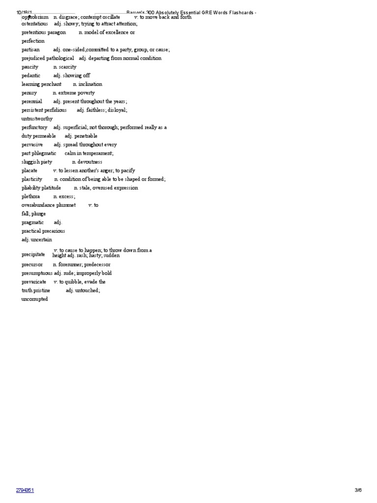 Barron's 300 Absolutely Essential GRE Words Flashcards - Cram3 | PDF