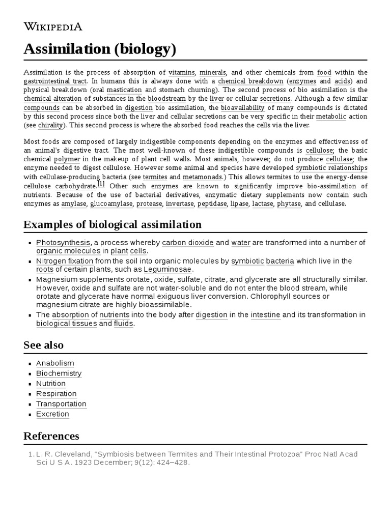 Assimilation (Biology) PDF | PDF | Digestion | Life Sciences