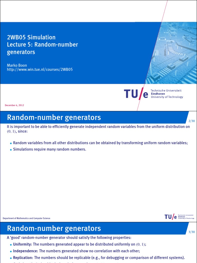 2WB05 Simulation Lecture 5: Random-Number Generators: Marko Boon | PDF | Randomness ...