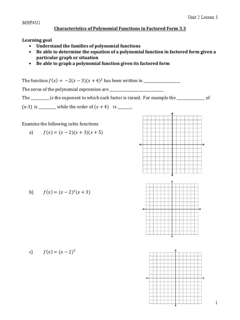 3.3 Characteristics of Polynomial Functions in Factored Form | PDF ...