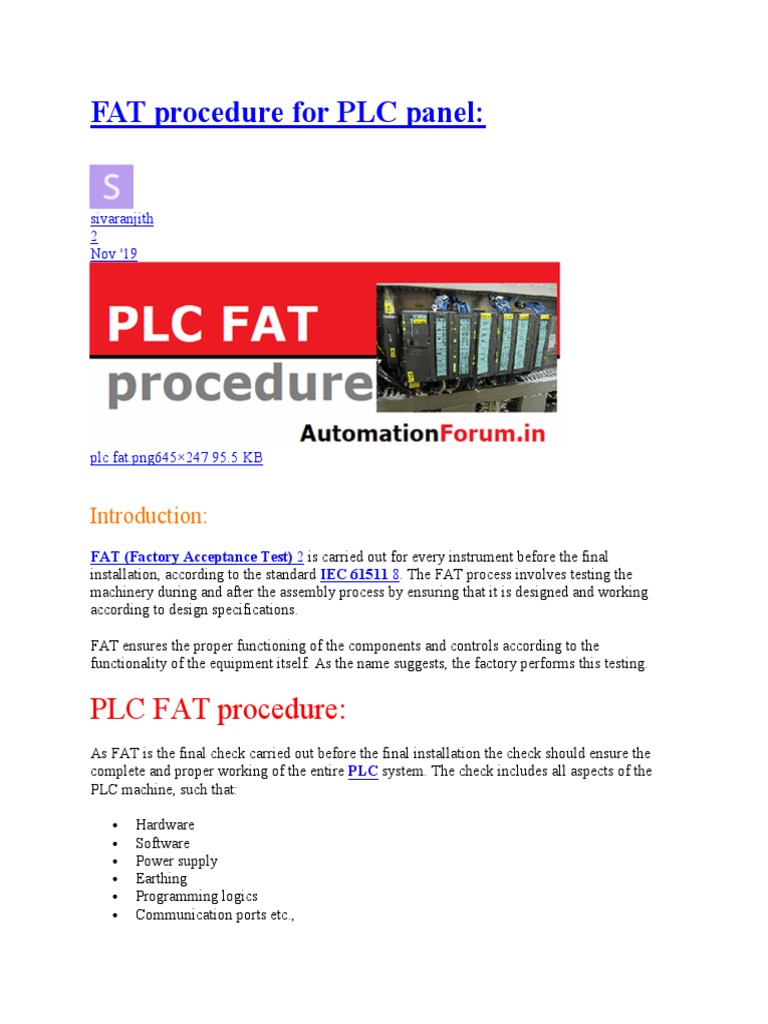 FAT For PLC | PDF | Programmable Logic Controller | Input/Output