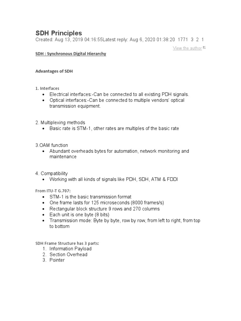 SDH Principles: SDH: Synchronous Digital Hierarchy | PDF | Networking ...