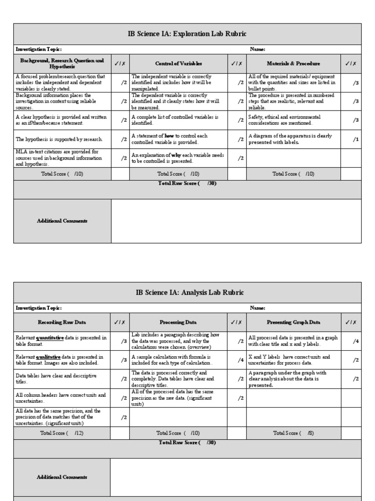 IB Science IA: Exploration Lab Rubric | Download Free PDF | Data | Citation