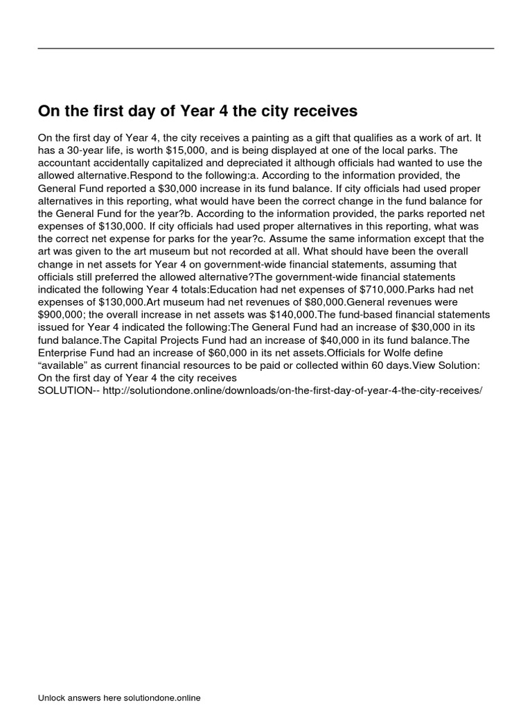 On The First Day of Year 4 The City Receives: Unlock Answers Here Solutiondone - Online | PDF