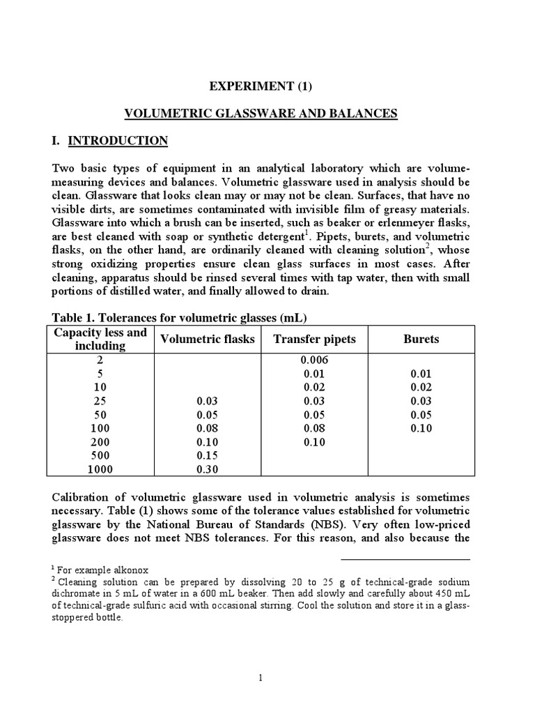 Experiment (1) Volumetric Glassware and Balances | PDF | Weighing Scale | Weight