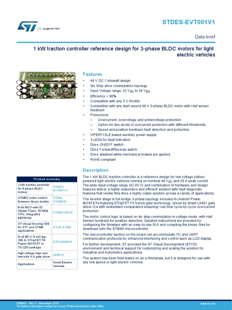 1 KW Traction Controller Reference Design For 3-Phase BLDC Motors For Light Electric Vehicles ...