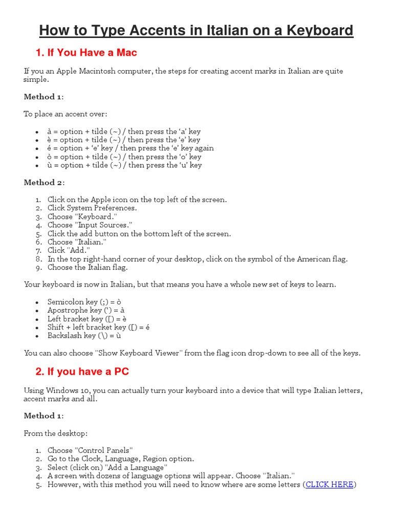 How To Type Accents in Italian On A Keyboard | PDF | Computer Keyboard ...