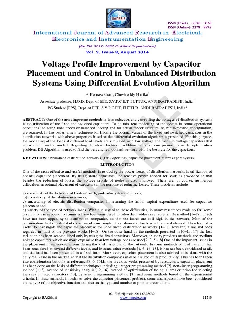 Voltage Profile Improvement by Capacitor Placement and Control in Unbalanced Distribution ...