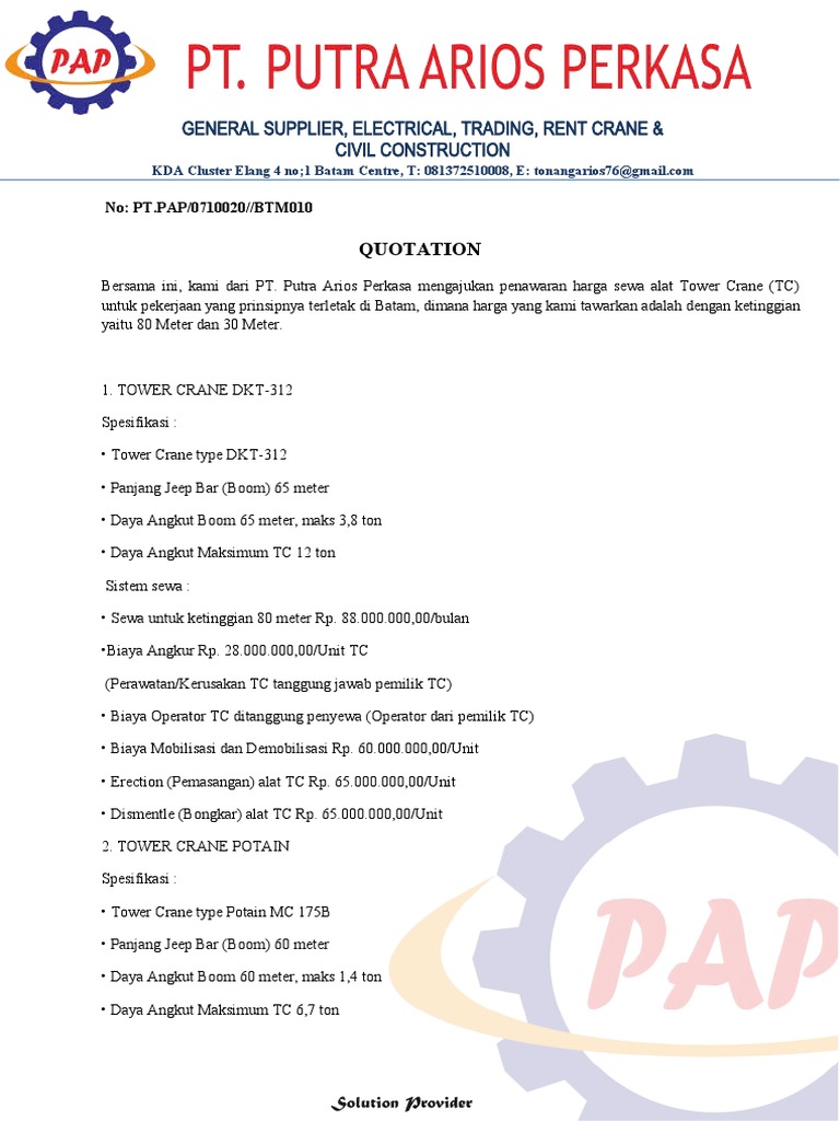 Quotation Tower Crane | PDF