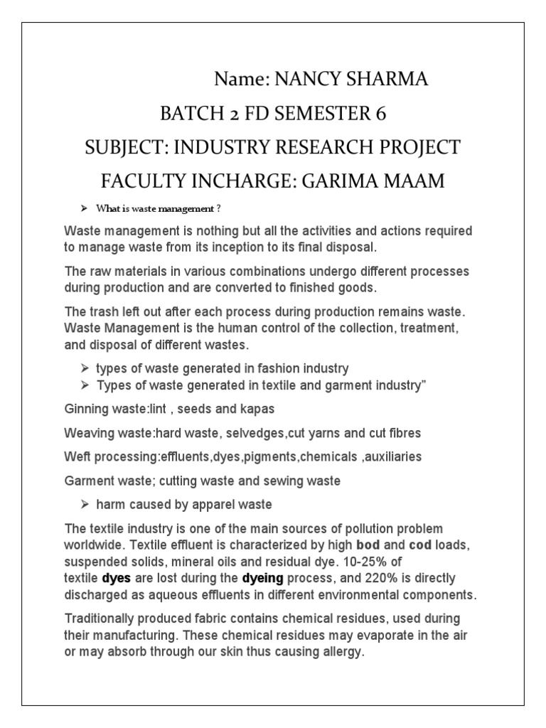 Industry Resarch Waste Management - Nancy Sharma | PDF