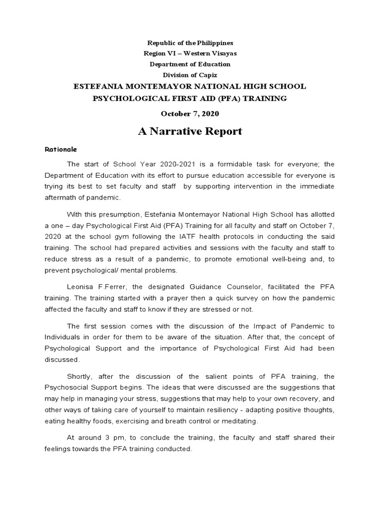 2020-Narrative Report-PFA Training | PDF
