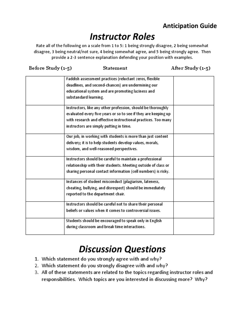 Anticipation Guide Example and Explanation | PDF | Reason | Learning