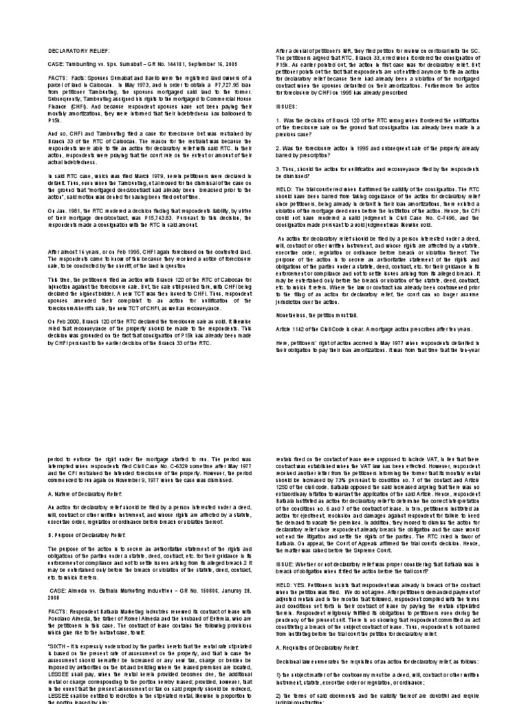 Declaratory Relief Digests | PDF | Foreclosure | Declaratory Judgment