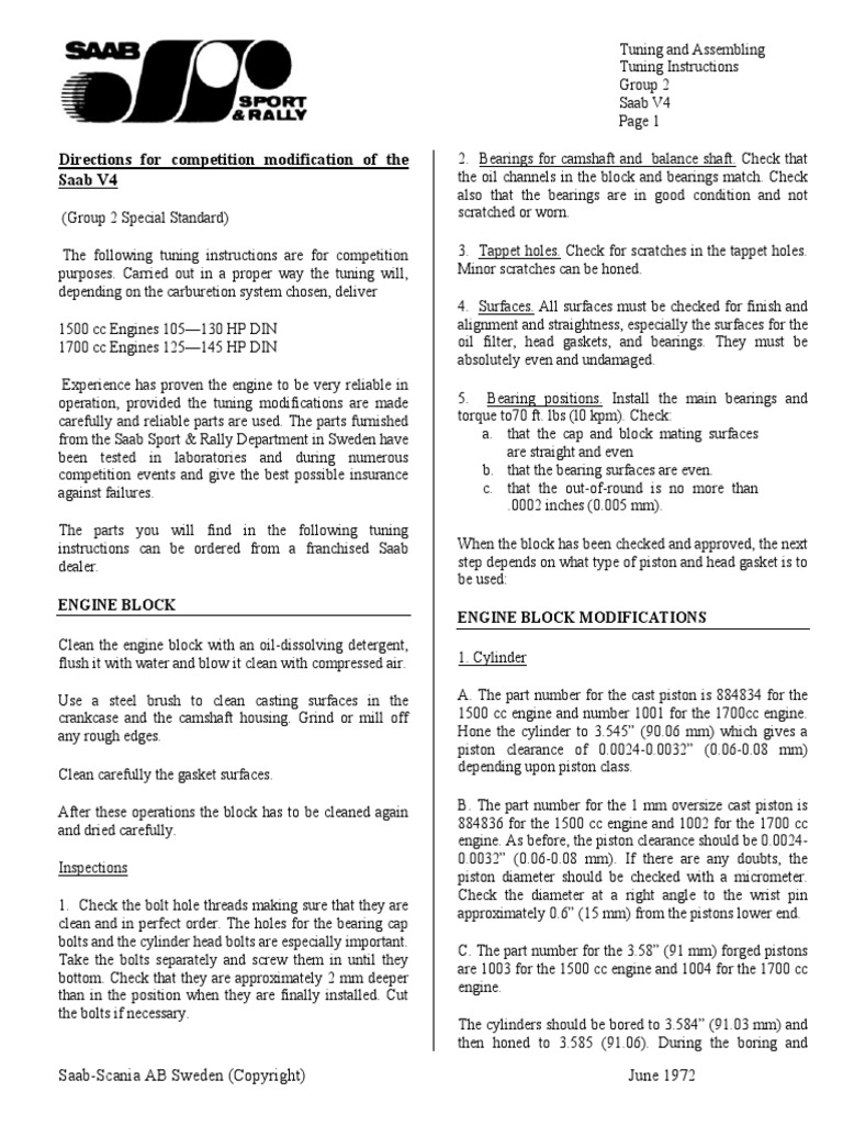 Saab V4 Sport and Rally Competition Modifications | PDF | Piston ...