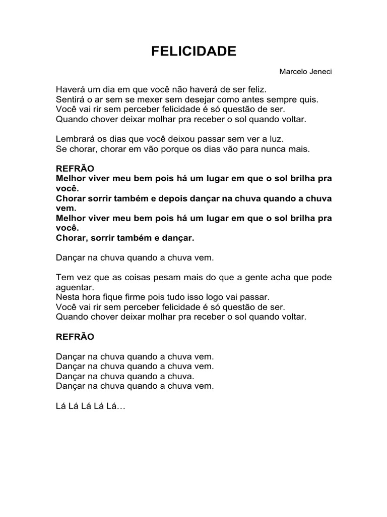 Letra - Felicidade (Marcelo Jeneci) | PDF