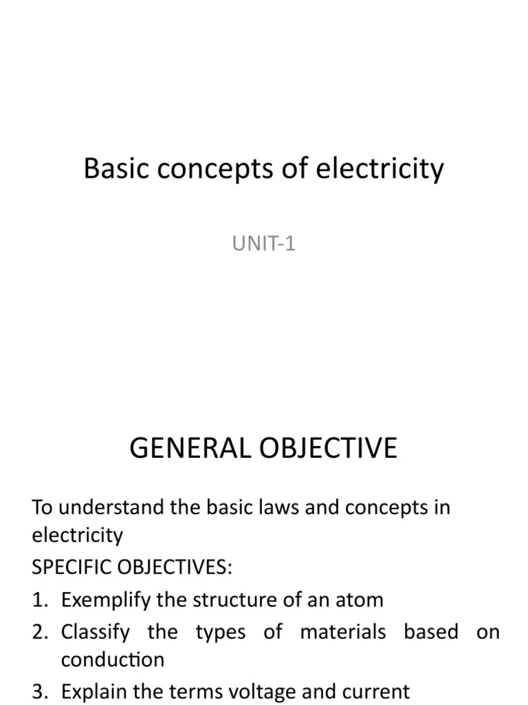 Basic Concepts of Electricity: UNIT-1 | PDF | Atoms | Electron