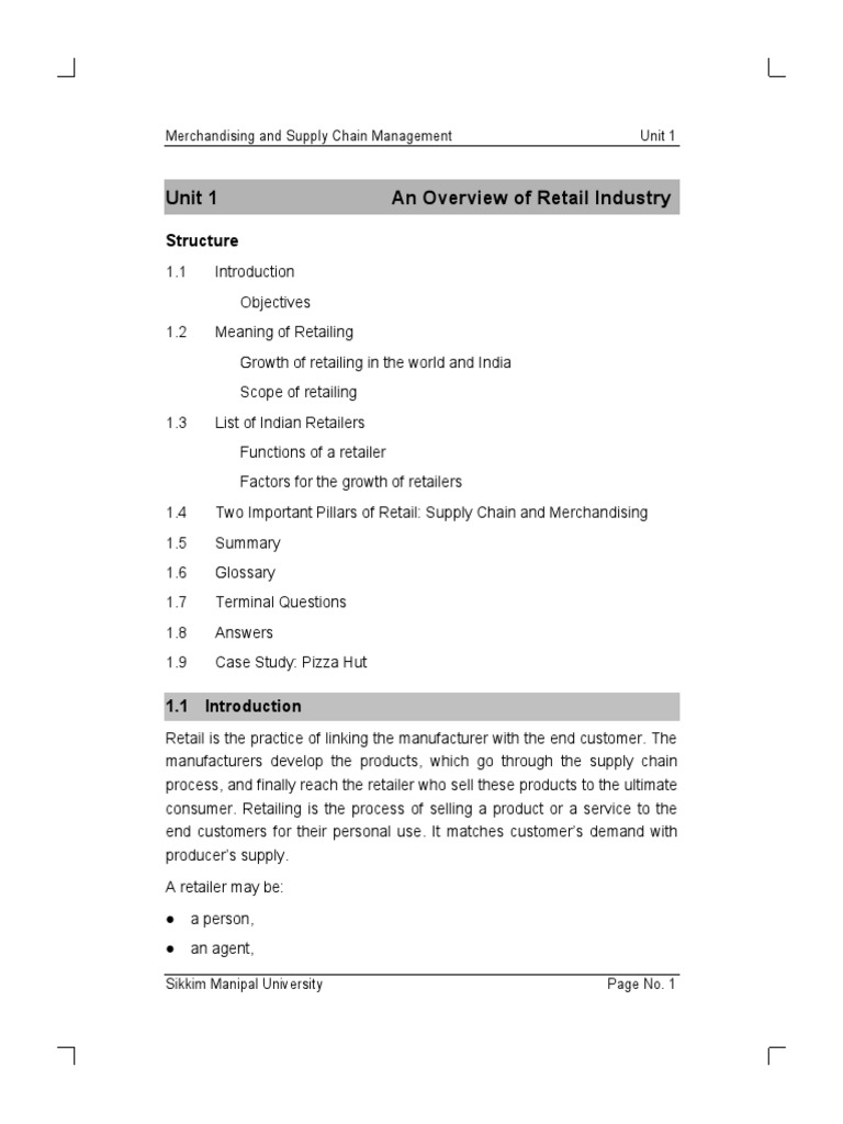 Unit 1 An Overview of Retail Industry: Structure | PDF | Merchandising ...