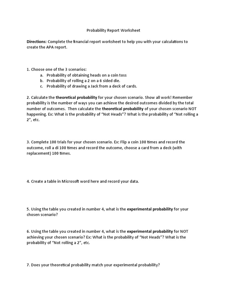 Probability Report Worksheet | PDF