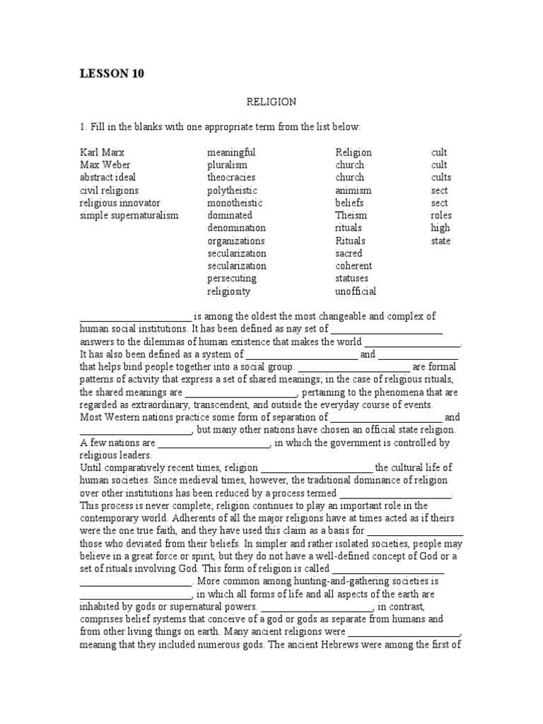 Lesson 10 Religion. Education | PDF | Rituals | God