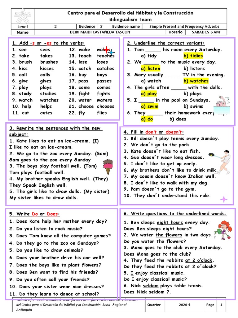 Simple Present and Frequency Adverbs T4 | PDF | Grammar | Linguistics