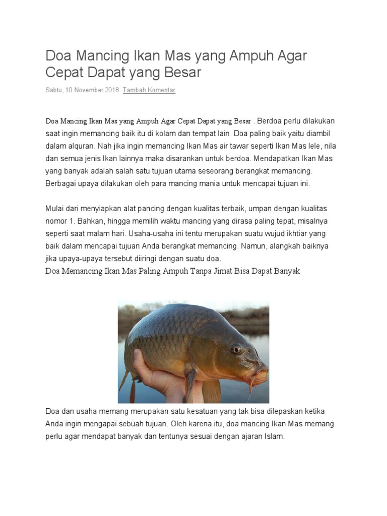Doa Mancing Ikan Mas Yang Ampuh Agar Cepat Dapat Yang Besar | PDF