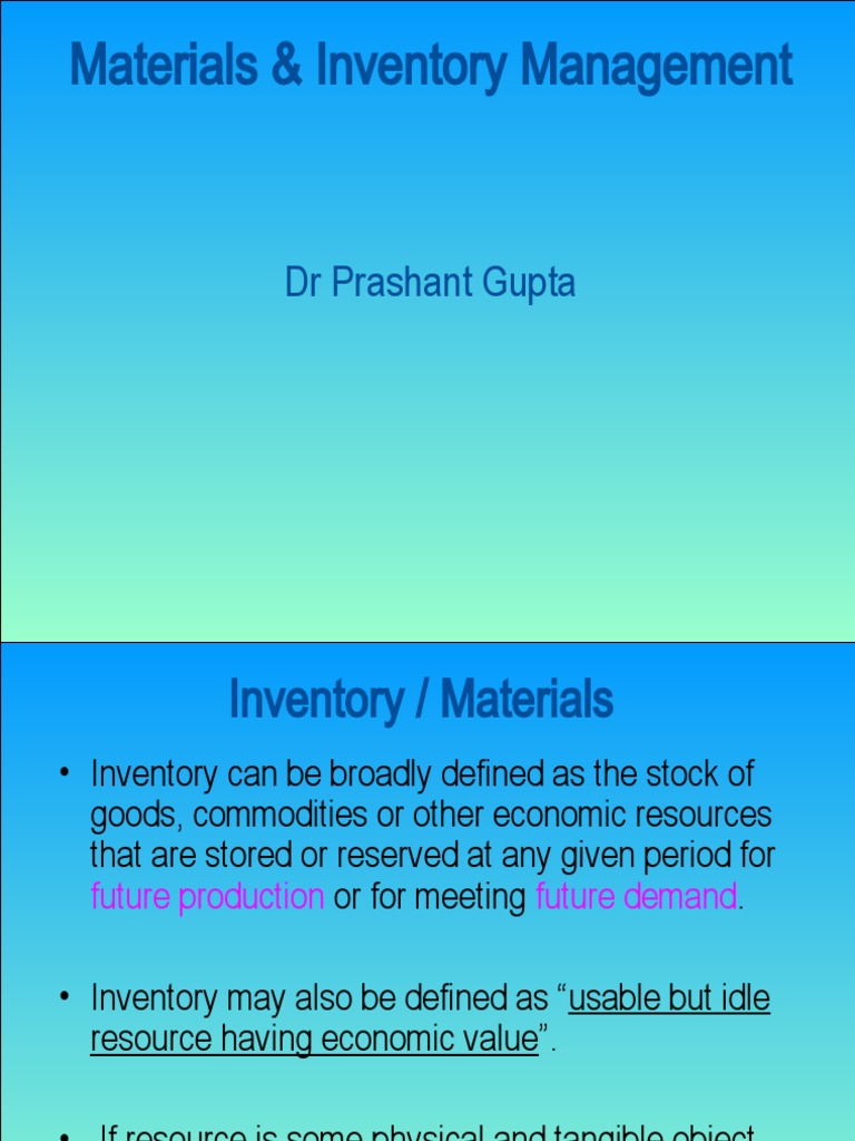 Materials & Inventory Management: DR Prashant Gupta | PDF | Cost Of ...