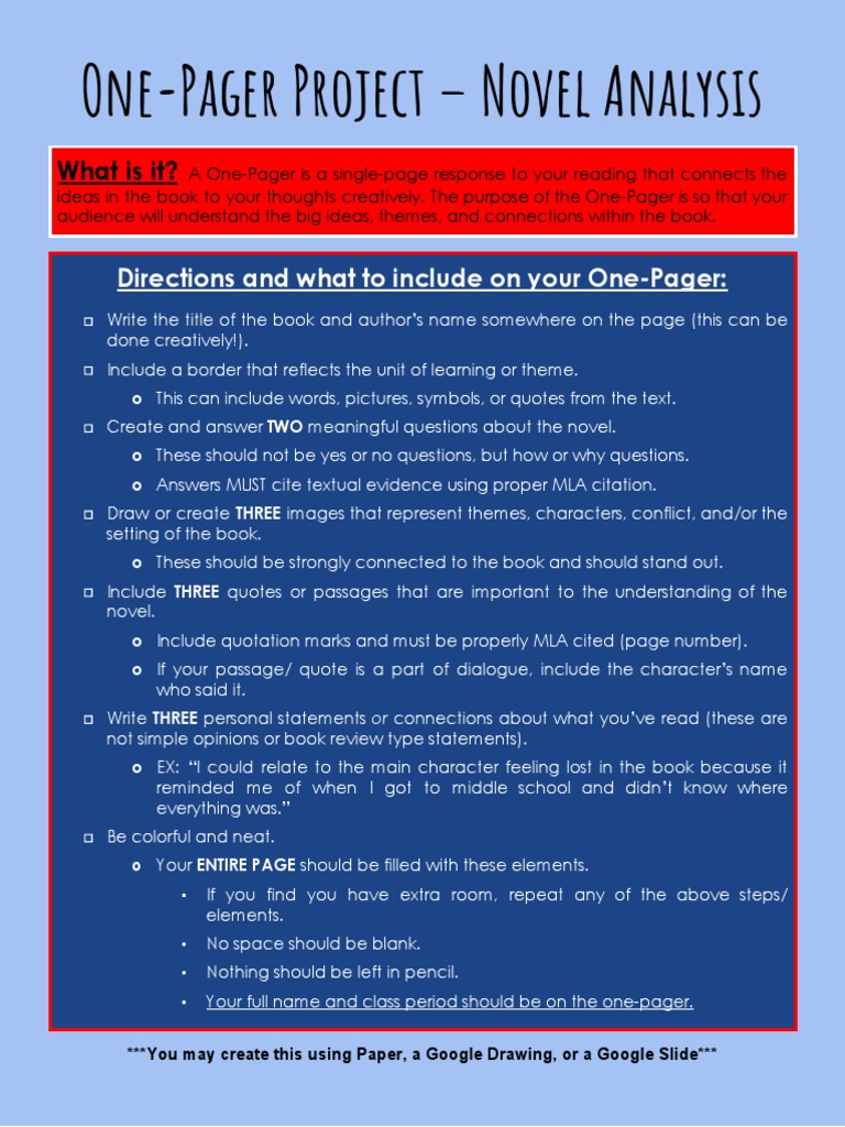 One-Pager Instructions | PDF