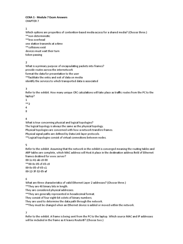 CCNA 1 - Module 7 Exam Answers | PDF | Network Topology | Computer Network