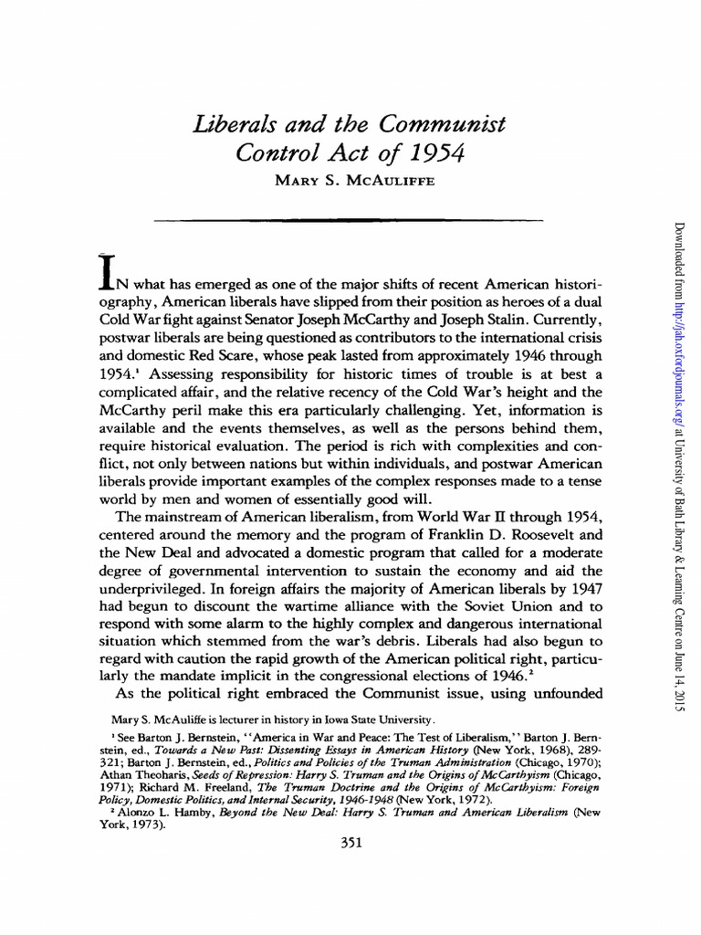 Liberals and The Communist Control Act of 1954 | PDF | Hubert Humphrey ...