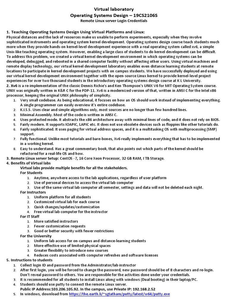Virtual Laboratory - Operating Systems Design - 19CS2106S | Download ...