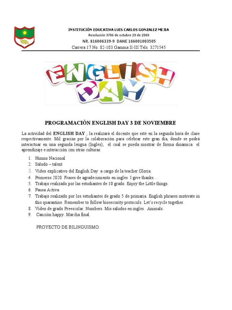 Programaciòn English Day | PDF