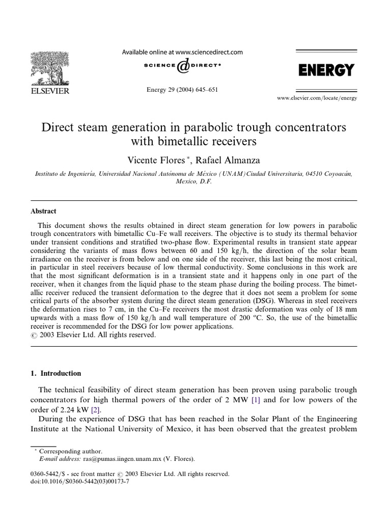 Almanza DSG PTC Bimetallic Receivers PDF | PDF | Solar Energy | Steam
