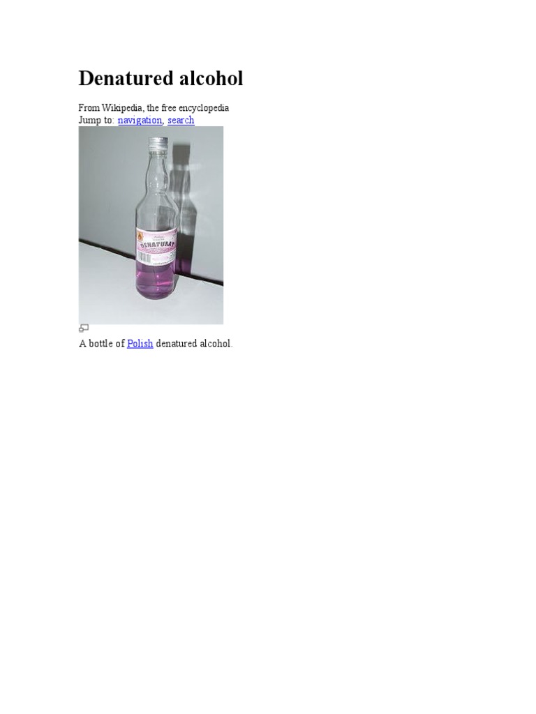 Denatured Alcohol: Jump To | PDF | Ethanol | Chemistry
