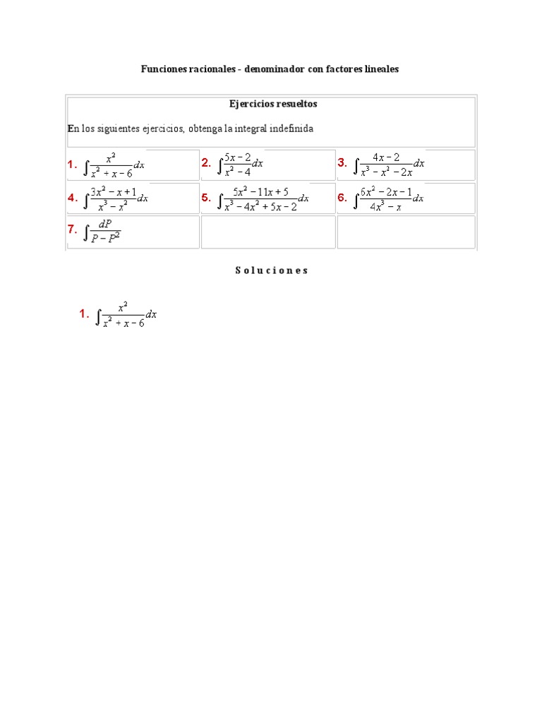 Integrales de Funciones Racionales Resueltas | PDF | Análisis ...