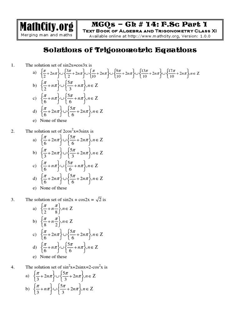 Trigonometry MCQs | PDF | Complex Analysis | Triangle Geometry