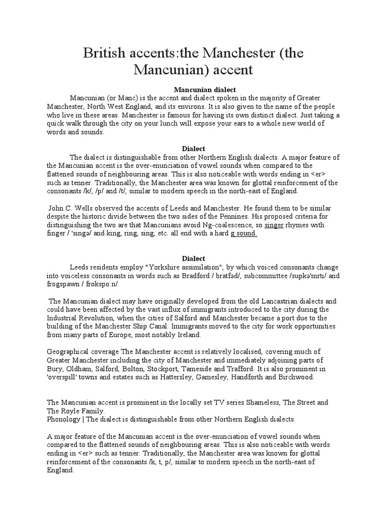 British Accents:the Manchester (The Mancunian) Accent | PDF | Human ...