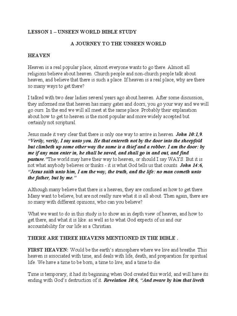 Lesson 1 - Unseen World Bible Study A Journey To The Unseen World ...