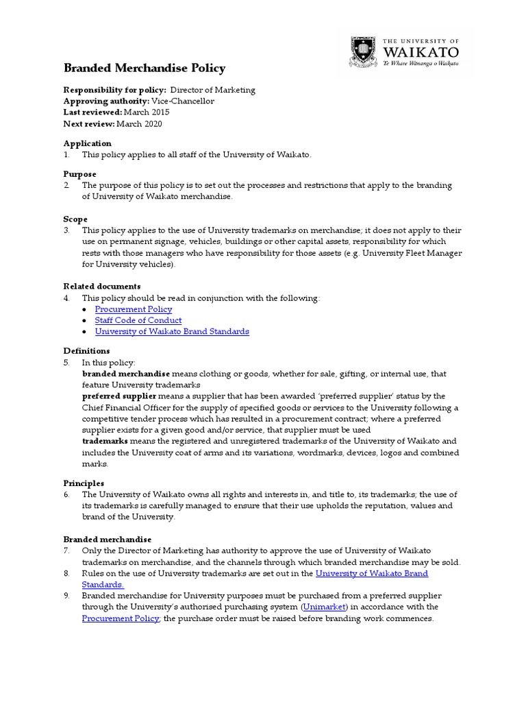 Branded Merchandise Policy | PDF | Trademark | Merchandising