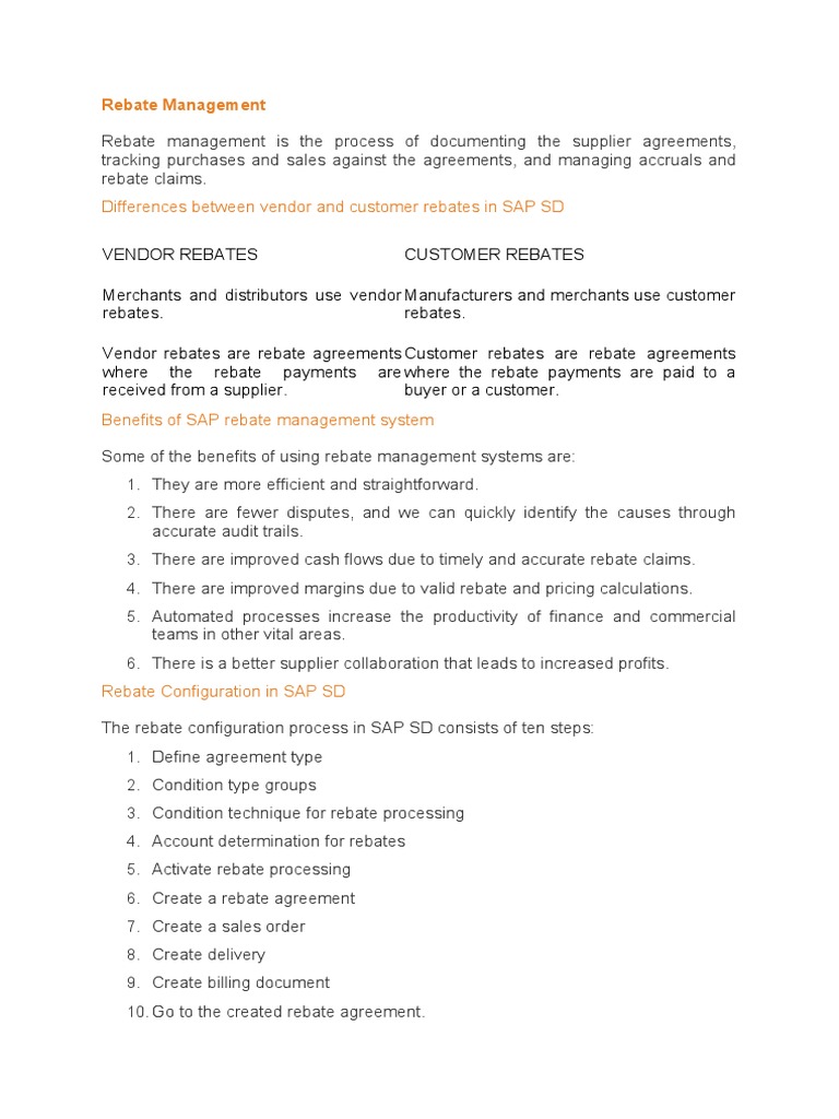 Differences Between Vendor and Customer Rebates in SAP SD: Rebate ...
