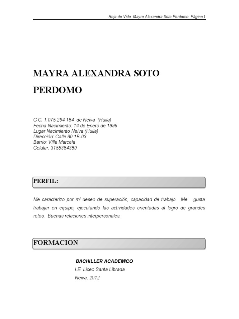 Hoja de Vida Mayra | PDF