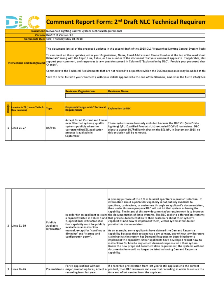 DLC NLC Technical Requirements v3 0 Draft 2 Comment Form | PDF ...