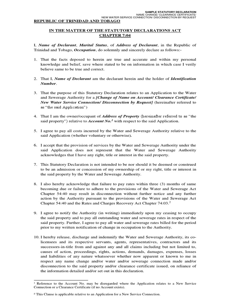 Sample Statutory Declaration | Download Free PDF | Indemnity | Private Law