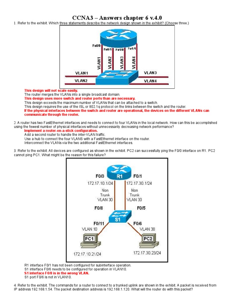 CCNA3 v4 0 Exam CH 6 Inter VLAN Routing | PDF | Computers | Technology & Engineering