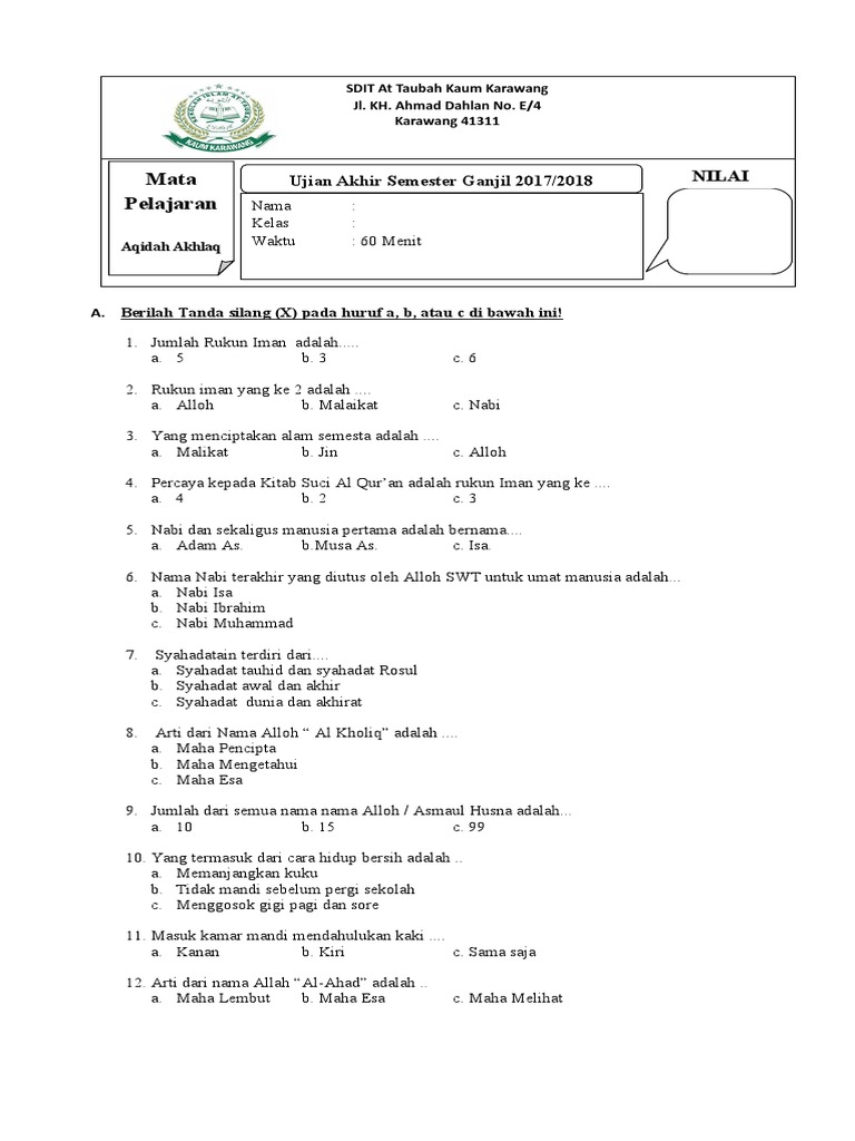 Aqidah Akhlak UAS SIA | PDF