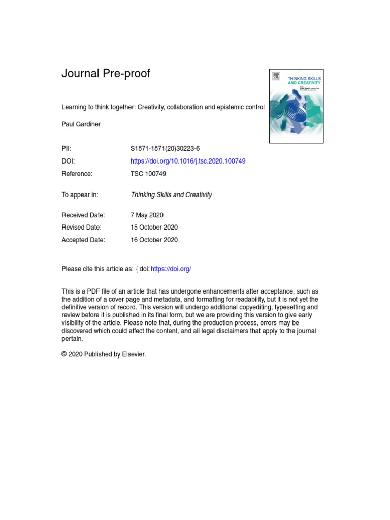 Journal Pre-Proof: Thinking Skills and Creativity | PDF ...
