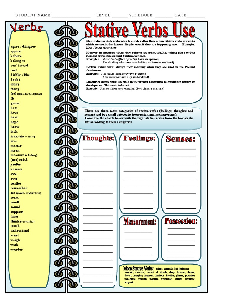 State and Action Verbs HW | PDF | Verb | Linguistic Typology