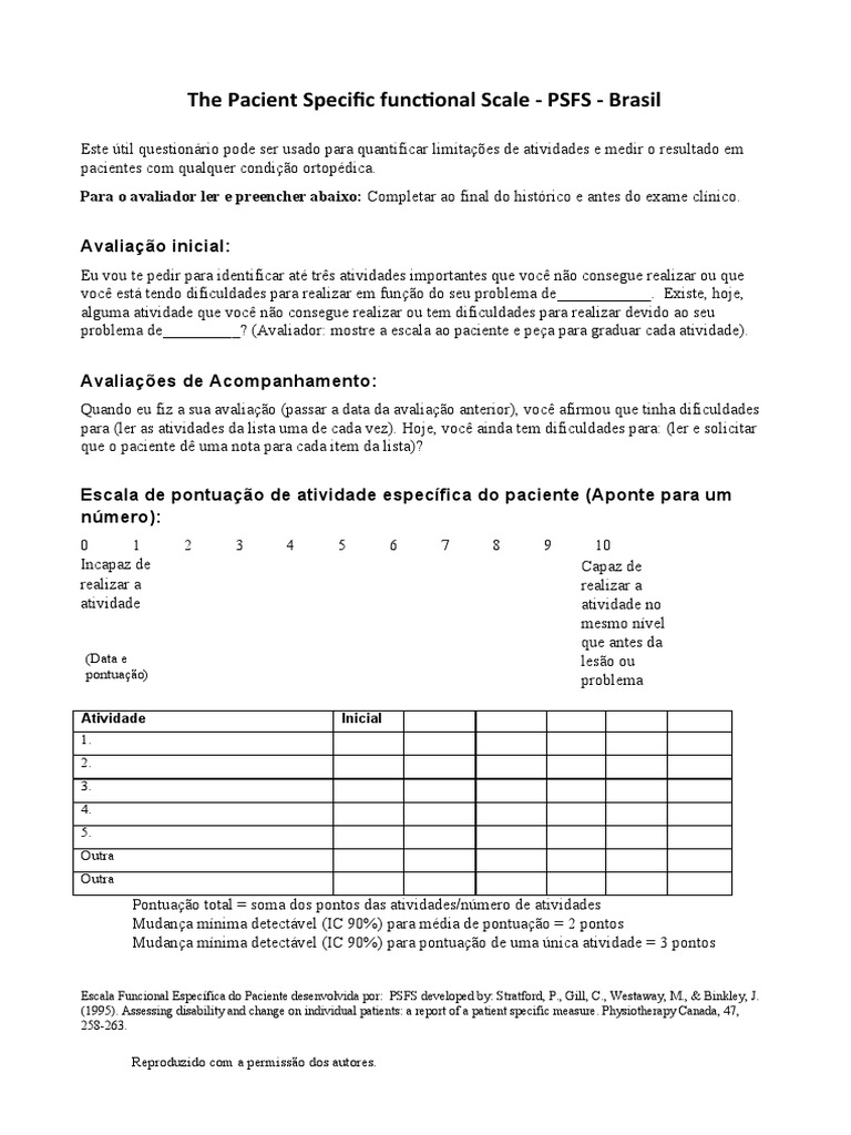 PSFS | PDF | Hospital e clínica | Pesquisa